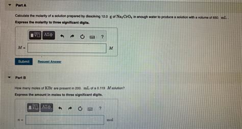 Solved Part A Calculate The Molarity Of A Solution Prepared Chegg
