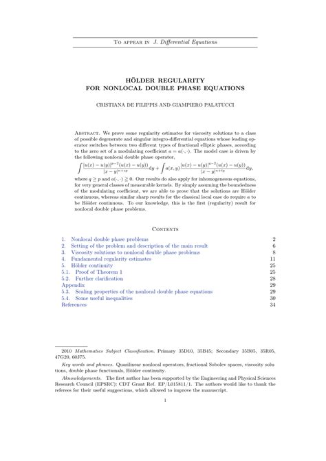 Pdf Hölder Regularity For Nonlocal Double Phase Equations