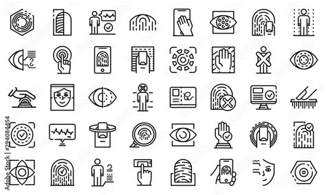 Biometric Authentication Icons Set Outline Set Of Biometric Authentication Vector Icons For Web