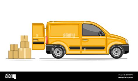 Vector Illustration Of Small Delivery Van Horizontal Poster With Profile Side View Commerce Van