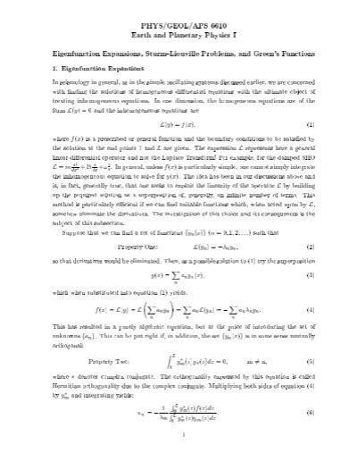 notes eigenfunction expansions sturm liouville problems and