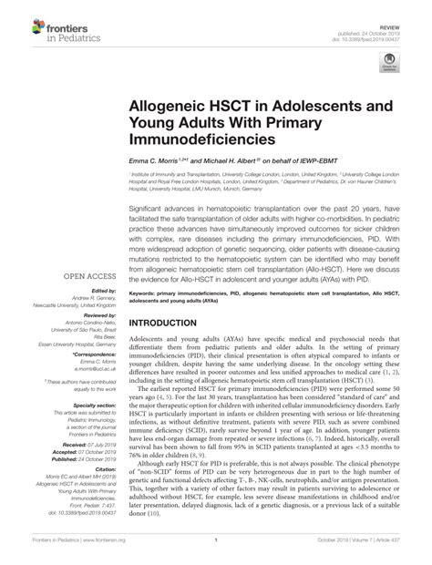 Pdf Allogeneic Hsct In Adolescents And Young Adults With Primary Immunodeficiencies