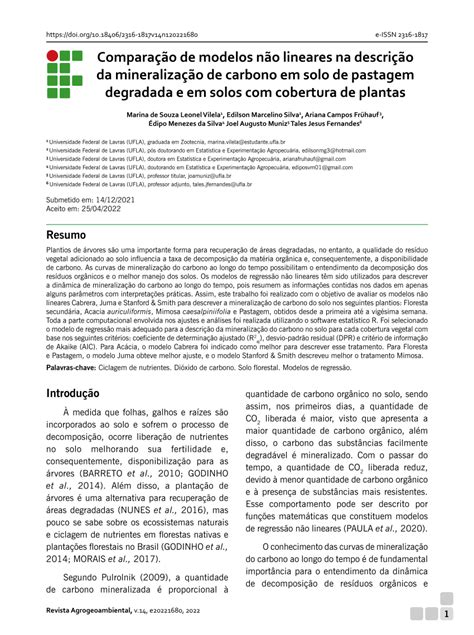 PDF Comparison Of Nonlinear Models For The Description Of Carbon Mineralization In Degraded
