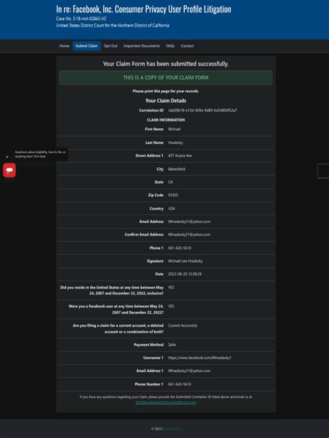 Submit Claim Facebook User Privacy Settlement Pdf Facebook Privacy