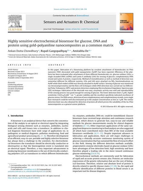 Pdf Highly Sensitive Electrochemical Biosensor For Glucose Dna And