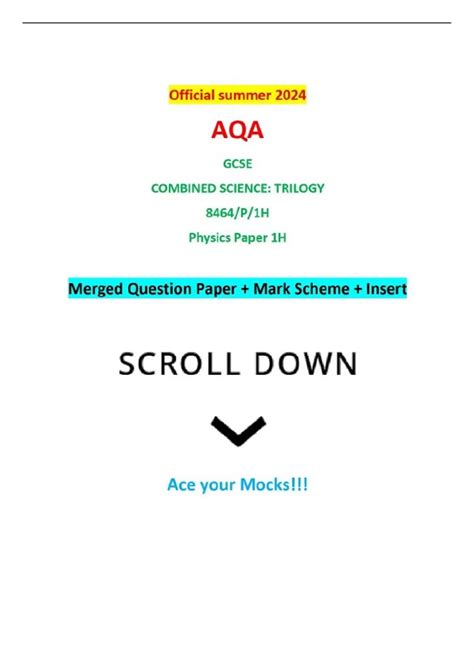 official summer 2024 aqa gcse combined science trilogy 8464 p 1h