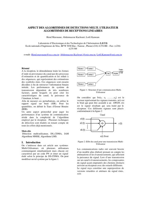 Pdf Aspect Des Algorithmes De Detections Multi Utilisateur Algorithmes De Receptions Lineaires