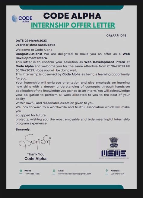 Karishma Sandupatla On Linkedin Connections Codealpha Internship Thankyou Webdevelopment