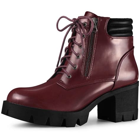 Unique Bargains Womens Lace Up Platform Chunky Heel Combat Boot