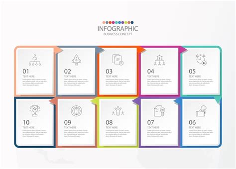 10단계 프로세스 또는 옵션 프로세스 차트 프로세스 다이어그램 프레젠테이션 워크플로 레이아웃 순서도 인포그래프에 사용되는 정사각형 모양 인포그래픽 벡터