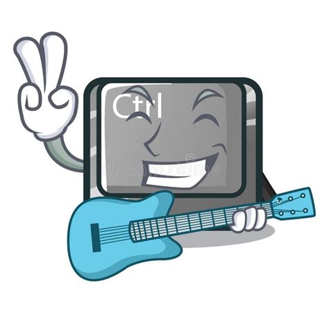 With Guitar Character Ctrl Button Attached On Computer Stock Vector