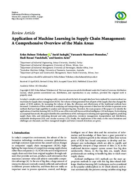 Pdf Application Of Machine Learning In Supply Chain Management A