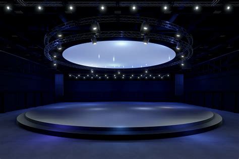 모형 및 기업 아이덴티티를 위한 빈 스테이지 디자인 Hall의 Displayplatform 요소 그래픽 리소스scene 이벤트에 대한 빈 화면 시스템은 야간 조명 스테이징
