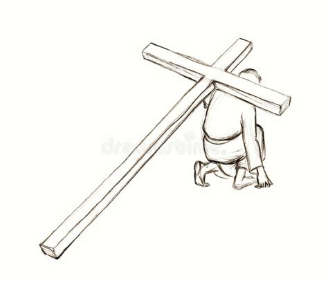 One Person Helps Another To Carry The Cross Pencil Drawing Stock