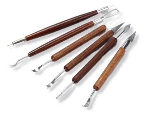 Set De Seis Estecasestiques Para Modelado Mango De Madera Mercadolibre