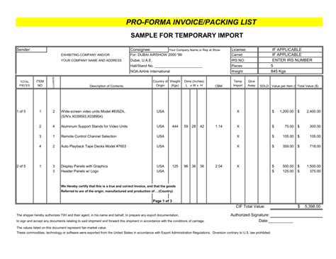 Proforma Invoice Excel Templates