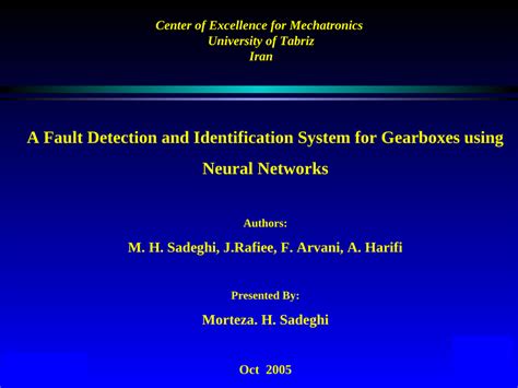 PDF A Fault Detection And Identification System For Gearboxes Using Neural Networks