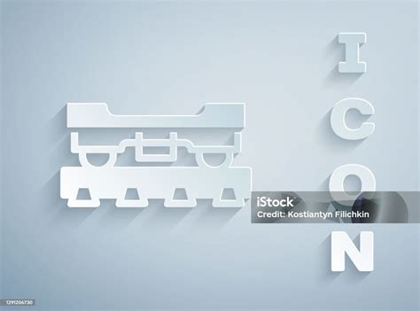 회색 배경에 격리 된 종이 컷화물 열차 마차 아이콘 화물 차 철도 운송 종이 아트 스타일 벡터 3차원 형태에 대한 스톡 벡터 아트 및 기타 이미지 Istock