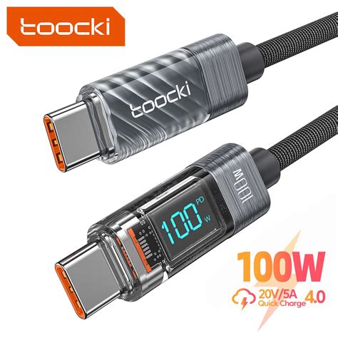 Toocki 100W Type C To Type C LED Display Cable Quick Charge 66W USB Type C A L C L PD