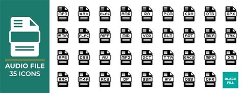 Premium Vector Audio File Type Icon Set Black Fill Style Design