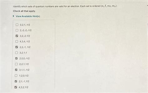 Solved Identify Which Sets Of Quantum Numbers Are Valid For Chegg