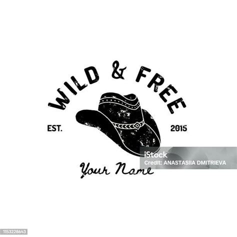 빈티지 웨스턴 카우보이 모자 로고입니다 와일드 웨스트 텍사스의 벡터 기호입니다 미국 레이블 레트로 타이포 그래피 그런 지 스타일 로데오에 대한 스톡 벡터 아트 및 기타