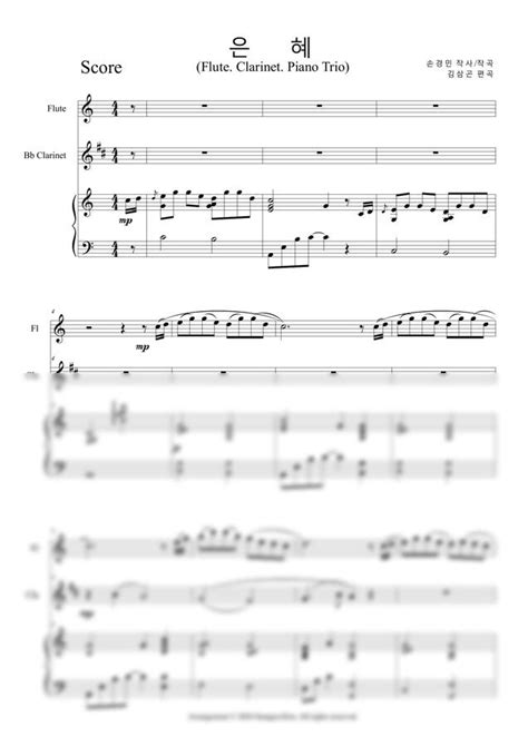 악보 손경민 은혜 플륫 클라리넷 피아노 3중주 초급~전문가용