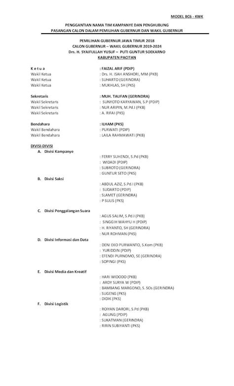Pdf Model Bc6 Kwk Penggantian Nama Tim Kampanye … · Model Bc6 Kwk