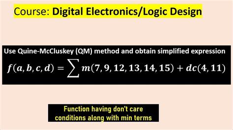 Simplify Given Function Using Quine Mccluskey Method Qm Method Youtube
