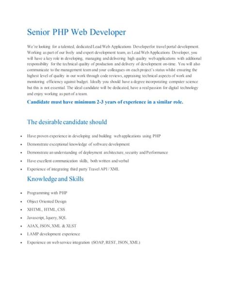 Senior Php Web Developer Pdf