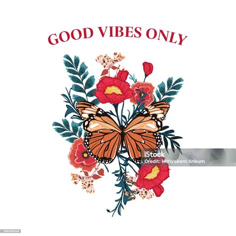 개화 꽃 벡터와의 슬로건 나비 타이 포 그래피 만 좋은 Vies 그래픽 인쇄 패션 T셔츠에 대 한 그림을 표현 벡터 스티커 인쇄 패치 빈티지 T 셔츠에 대한 스톡 벡터 아트
