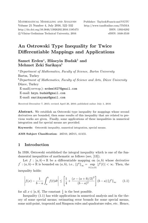 Pdf An Ostrowski Type Inequality For Twice Differentiable Mappings