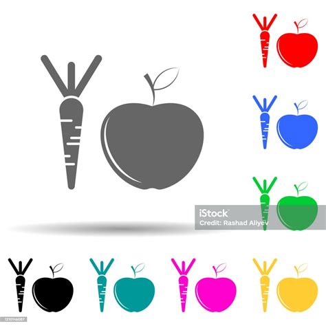 건강 과일 멀티 컬러 스타일 아이콘 Ui 및 Ux 웹 사이트 또는 모바일 응용 프로그램에 대한 간단한 문양 스포츠 아이콘의 평면 벡터 개념에 대한 스톡 벡터 아트 및 기타