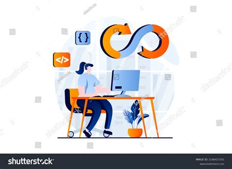 Devops Concept People Scene Flat Cartoon Stock Illustration 2186427201