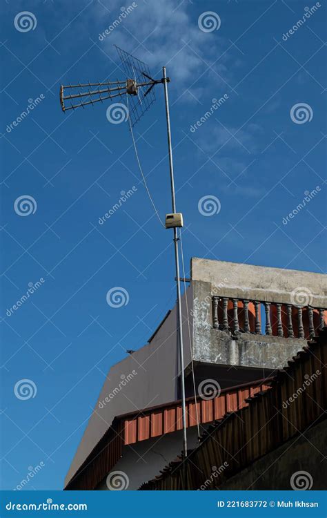 Old Analog Antenna For TV With Blue Sky Background. Stock Photography ...