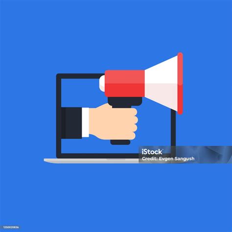메가폰 노트북 벡터 핸드 테크놀로지 배경의 벡터 일러스트레이션 라우드스피커 발표 개념에 대한 스톡 벡터 아트 및 기타 이미지