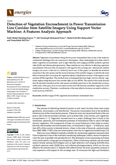 Pdf Detection Of Vegetation Encroachment In Power Transmission Line Corridor From Satellite