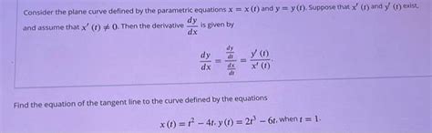 solved consider the plane curve defined by the parametric