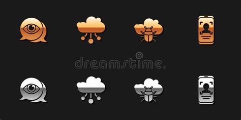 Set Eye Scan Internet Of Things System Bug On Cloud And Mobile And Face Recognition Icon