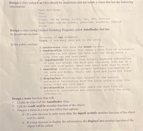 Solved Design A Class Called Car This Should Be Standalone