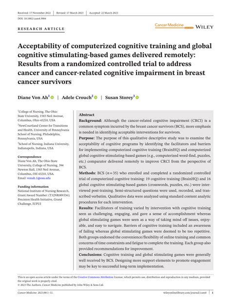 Pdf Acceptability Of Computerized Cognitive Training And Global