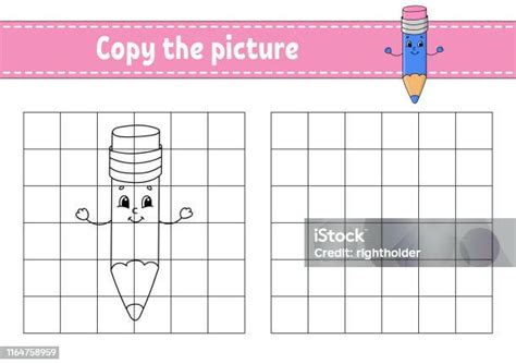 그림을 복사합니다 아이들을위한 책 페이지를 색칠 교육 개발 워크 시트 어린이를위한 게임 필기 연습 재미있는 캐릭터 귀여운 만화 벡터 일러스트 공란에 대한 스톡 벡터 아트 및