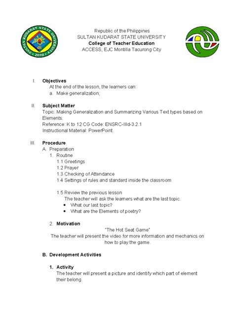Making Generalization And Summarizing Various Text Types Based On Elements Republic Of The