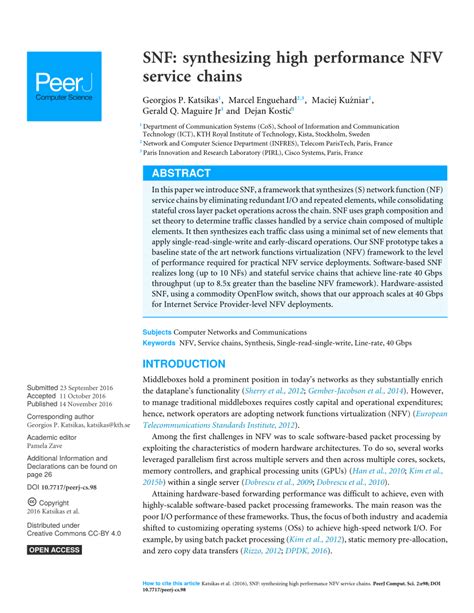 Pdf Snf Synthesizing High Performance Nfv Service Chains