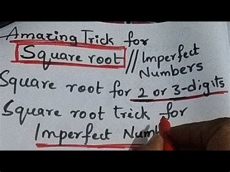 Square Root Trick For 2 Or 3 Digits Amazing Tricks For Square Root For Imperfect Numbers YouTube