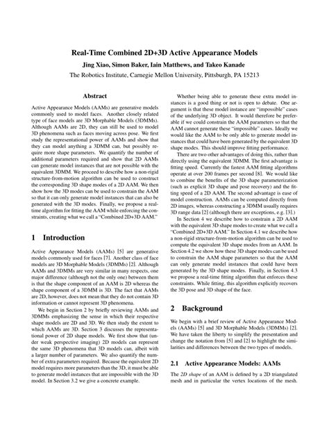 Pdf Real Time Combined 2d 3d Active Appearance Models