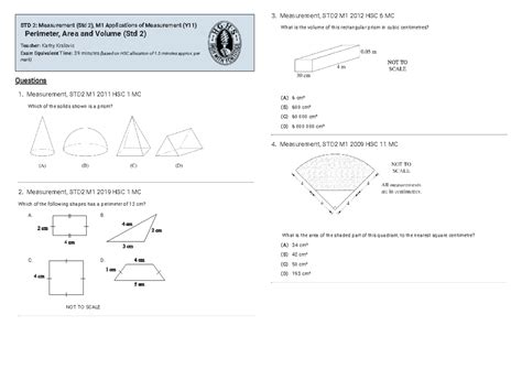 Measurement Multiple Choice Questions 1 Measurement Std2 M1 2011