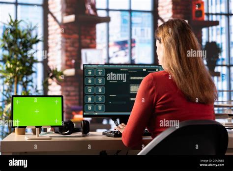 Focused Woman Using Ai Chatbot To Generate Real Time Responses Next To