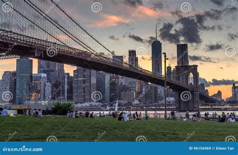 Brooklyn Bridge At Sunset Editorial Stock Image Image Of Water 96156969