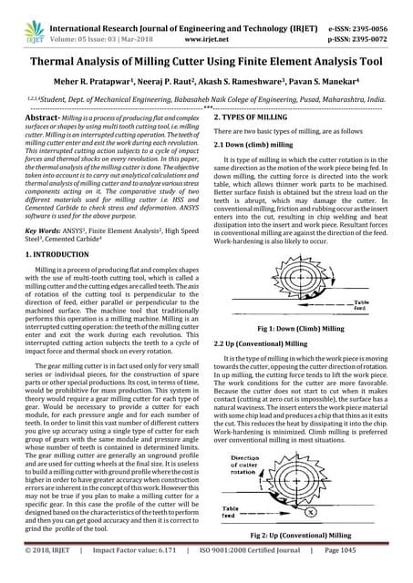 Irjet Thermal Analysis Of Milling Cutter Using Finite Element Analysis